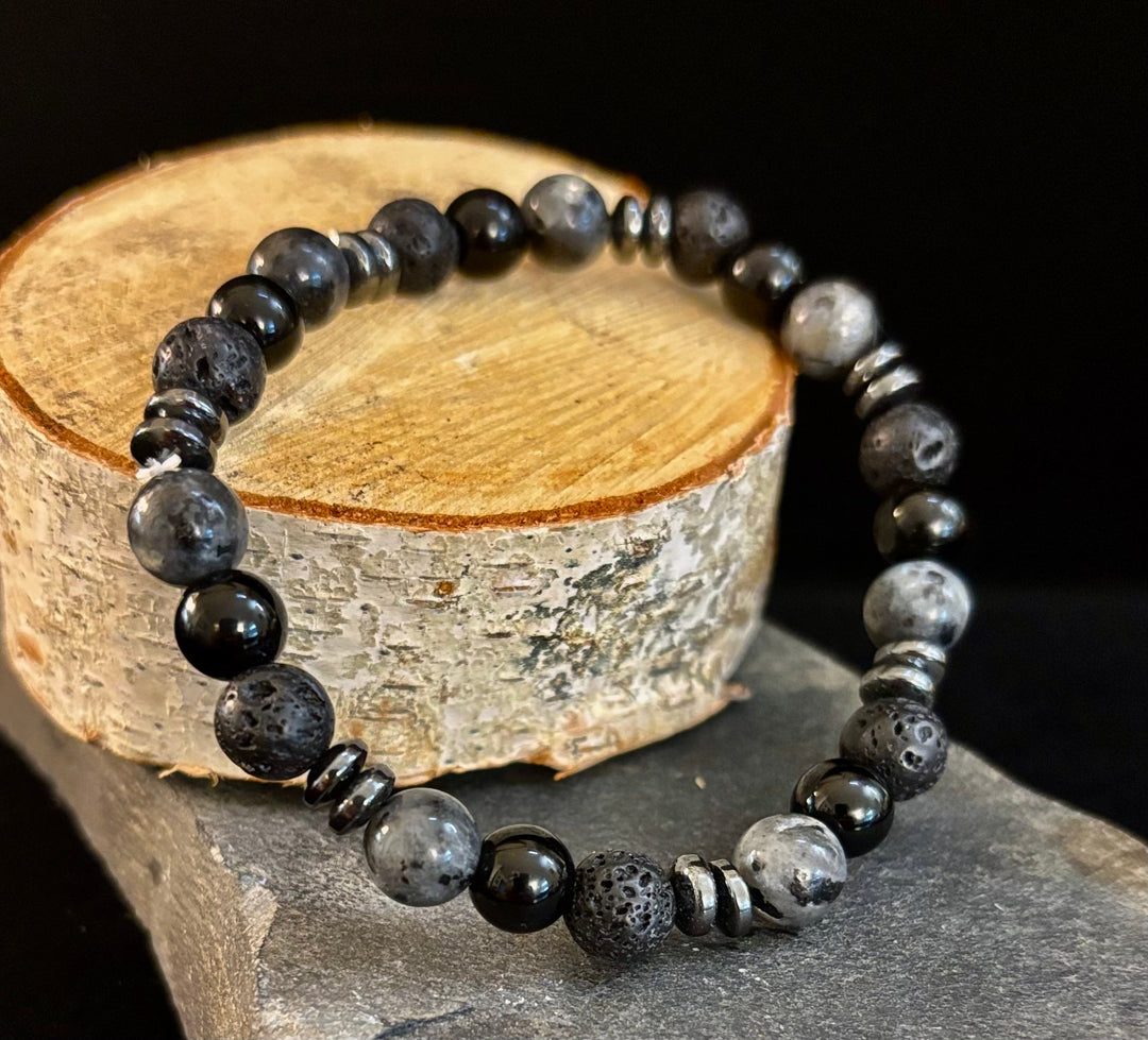 Men's Mystic Warrior Bracelet – Labradorite, Black Onyx & Lava Rock wi ...