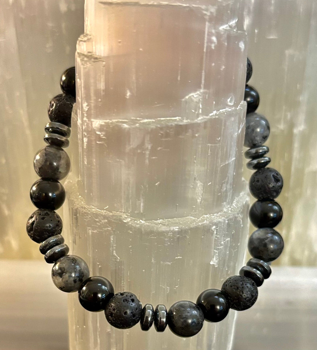 Men's Mystic Warrior Bracelet – Labradorite, Black Onyx & Lava Rock wi ...